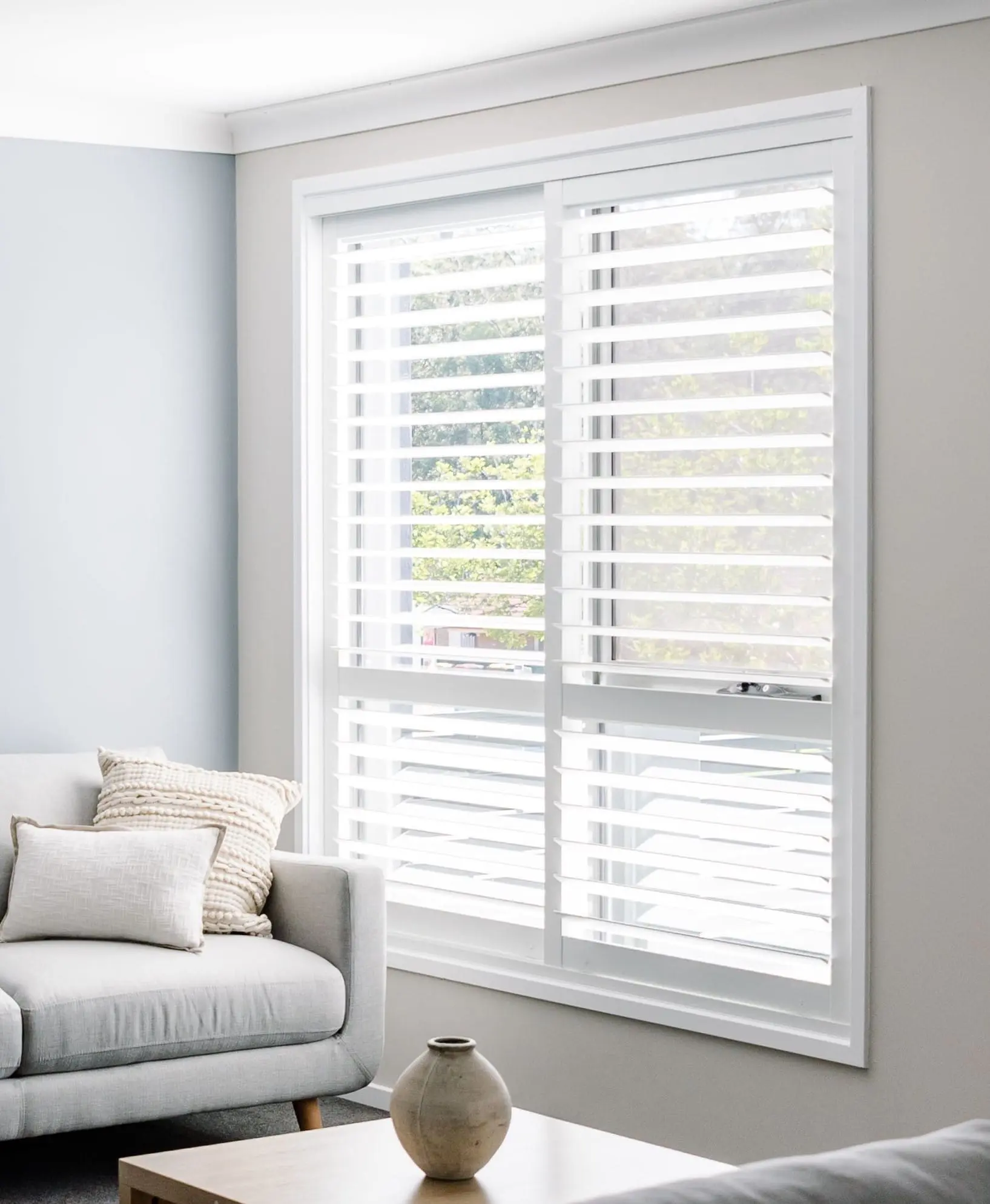 White Fixed Panel Shutter with Operable Blades - Australian Plantation ...